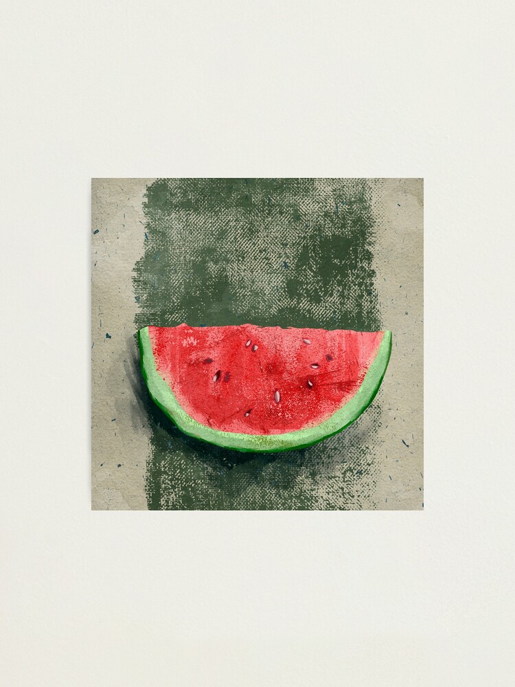 "Slice of watermelon on dirty grunge green background." Photographic ...