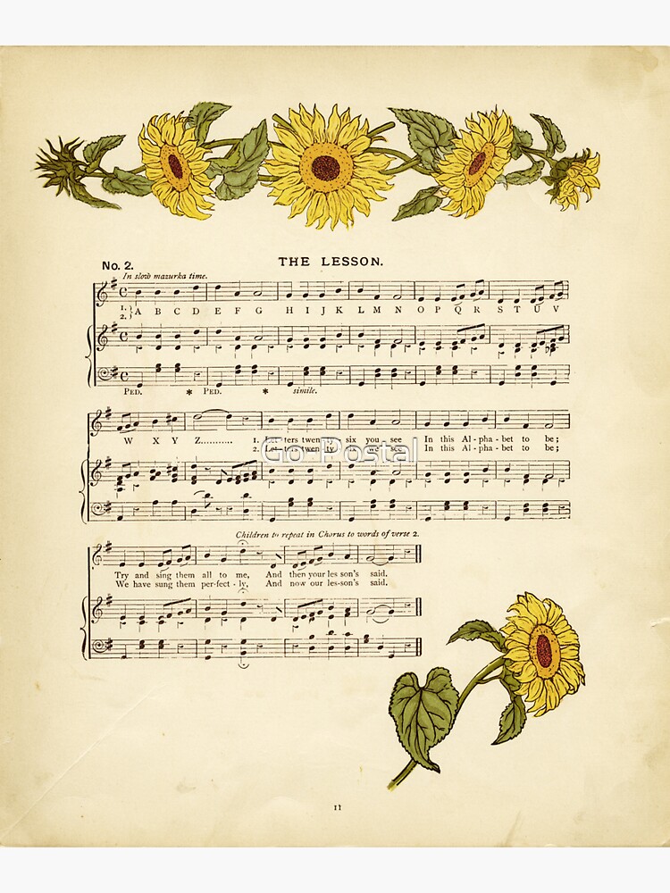 "Sunflower Song Sheet Illustration" Sticker for Sale by Go-Postal ...