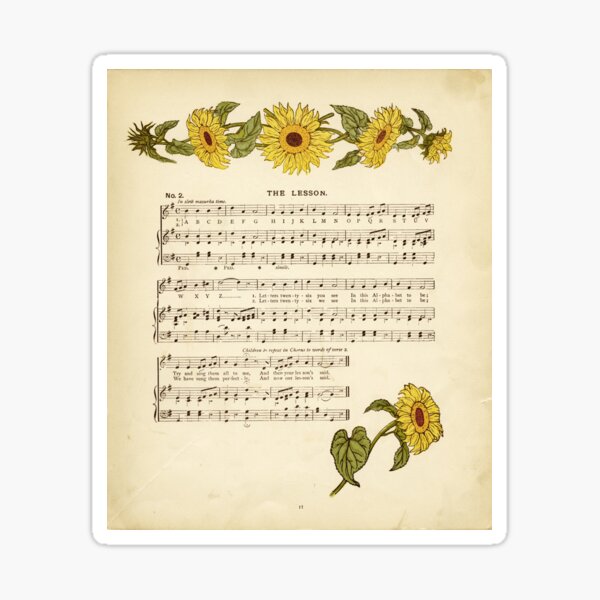 "Sunflower Song Sheet Illustration" Sticker for Sale by Go-Postal ...