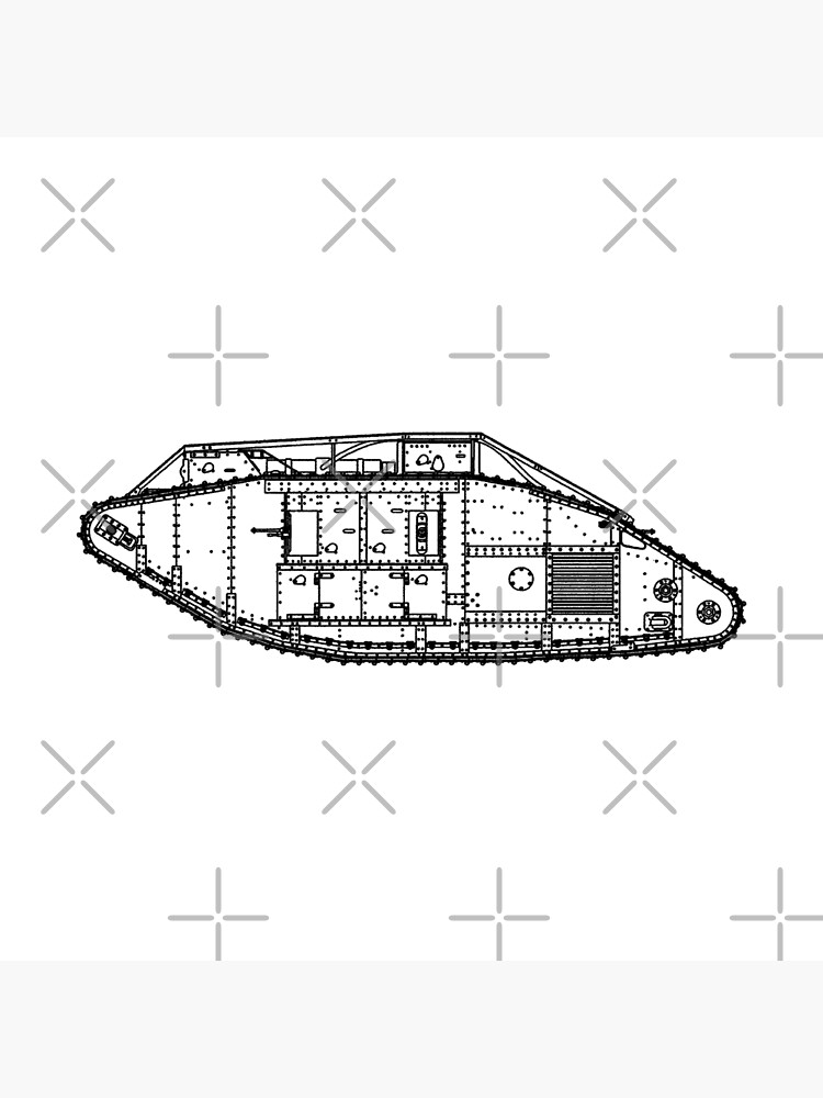 "Mark V - British WW1 Tank Drawing" Art Print by BERGULATOR | Redbubble