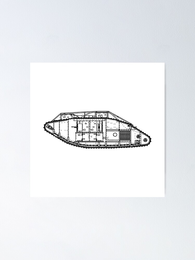"Mark V - British WW1 Tank Drawing" Poster for Sale by BERGULATOR ...