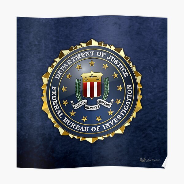 "Federal Bureau of Investigation - FBI Emblem 3D on Blue Velvet" Poster ...