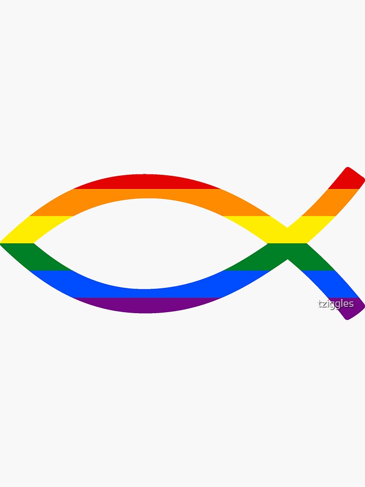 "Christian fish with lgbtq+ pride flag" Sticker for Sale by tziggles ...