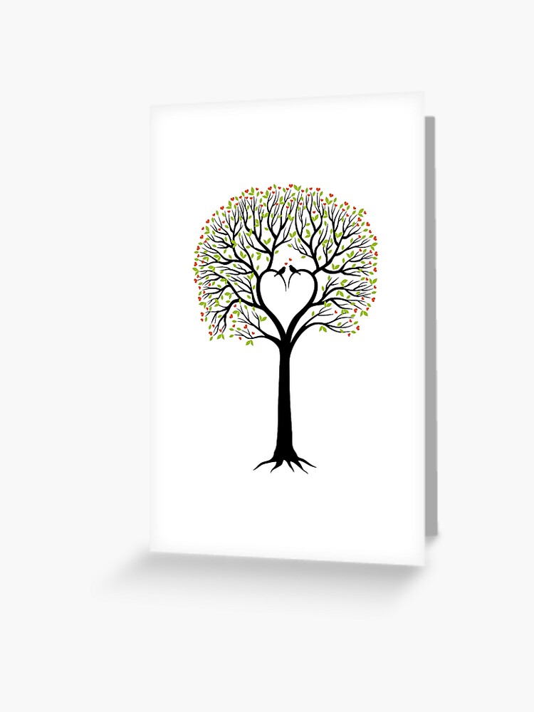 "Wedding tree with heart shaped branches and birds" Greeting Card for ...