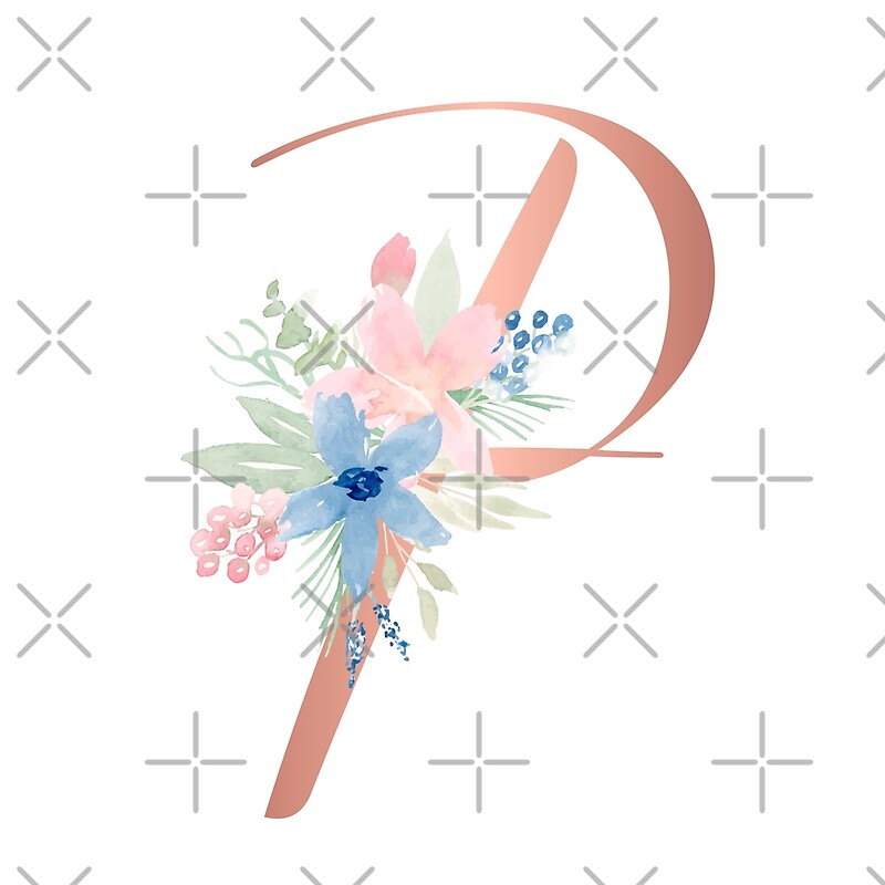 "Letter P Rose Gold and Watercolor Blush Pink and Navy" by Harpley ...