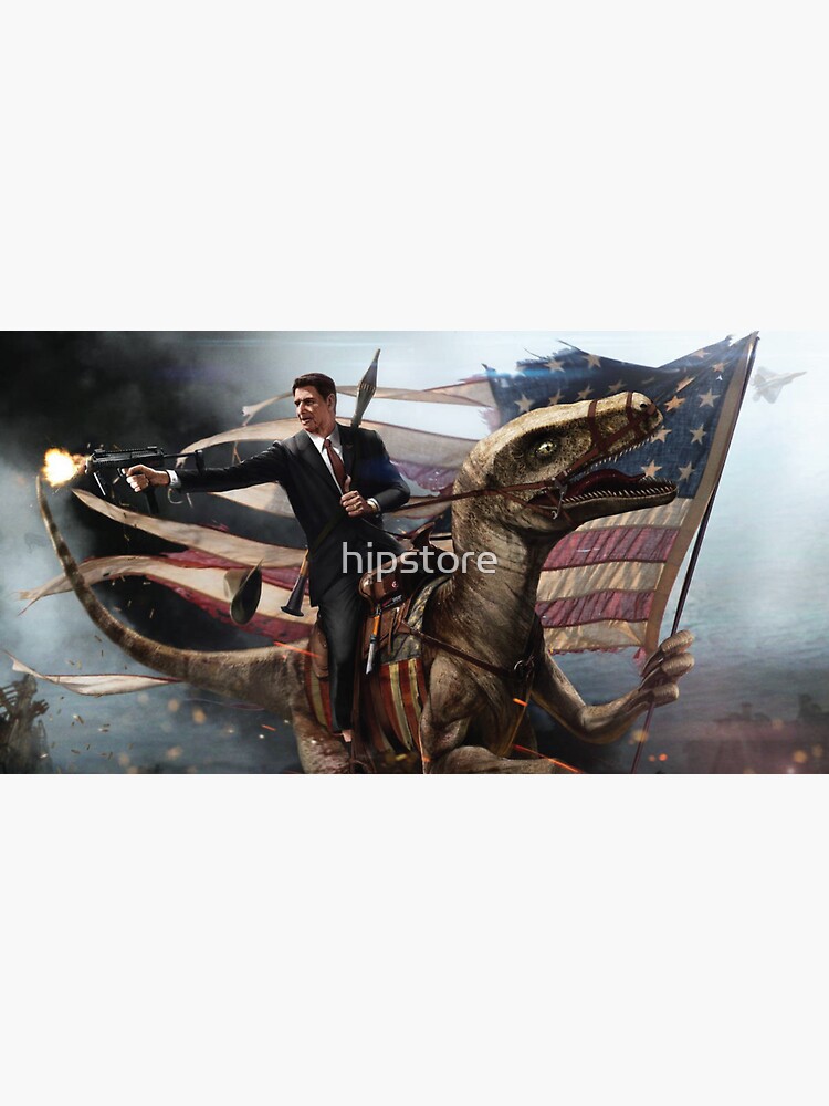 "Reagan Riding a Velociraptor " Sticker by hipstore | Redbubble