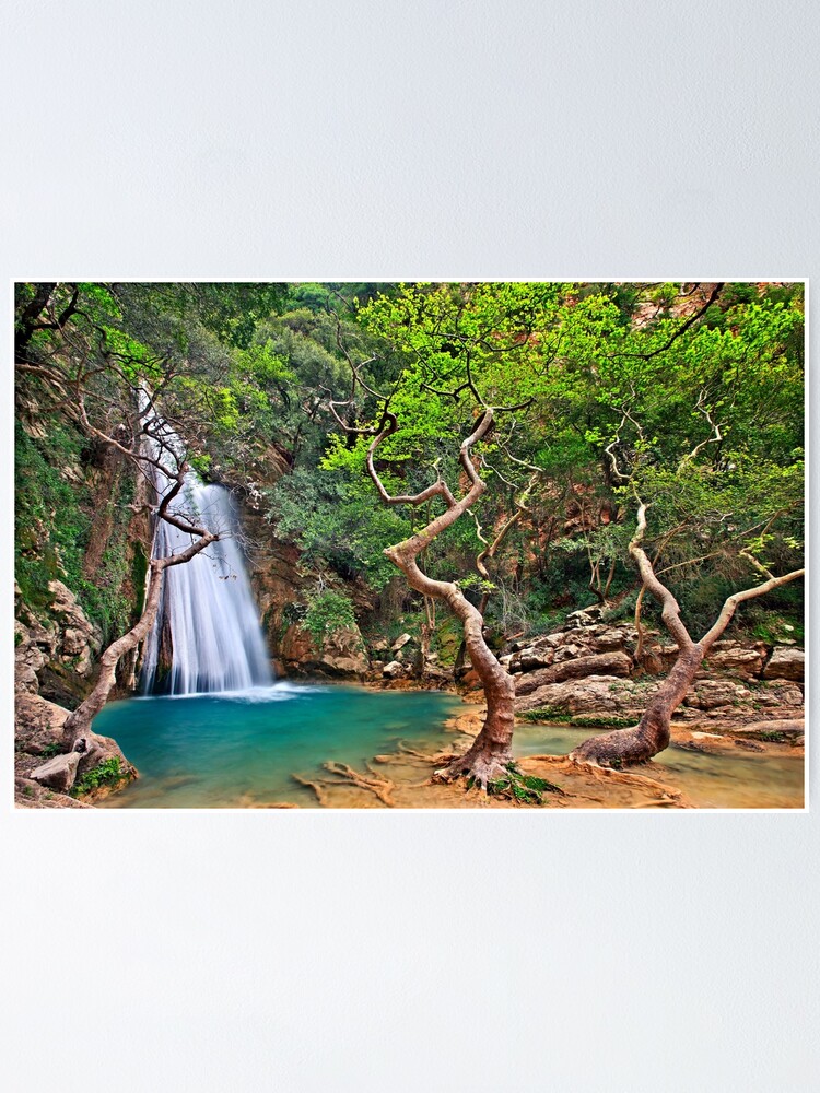 "Waterfall in Neda canyon" Poster for Sale by Cretense72 | Redbubble