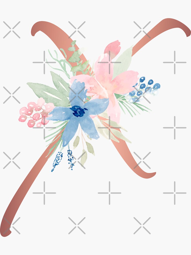 "Letter X Rose Gold and Watercolor Blush Pink and Navy" Sticker by ...