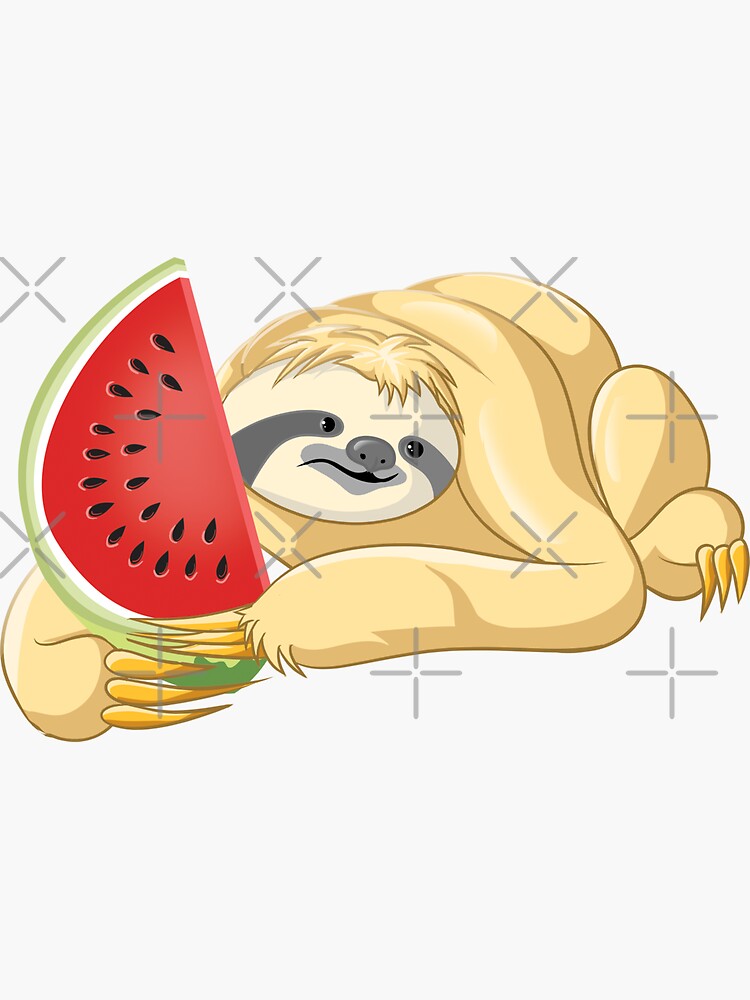 "Sloth Loves Fresh Watermelon Fruit" Sticker for Sale by javaneka ...