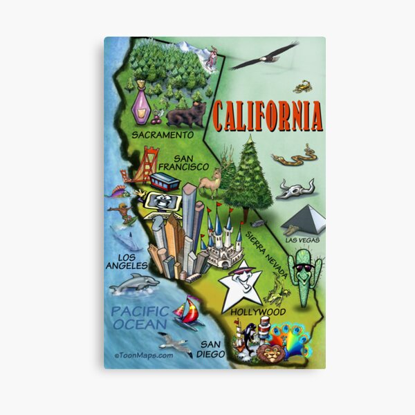 "California Cartoon Map" Canvas Print for Sale by Kevin Middleton ...