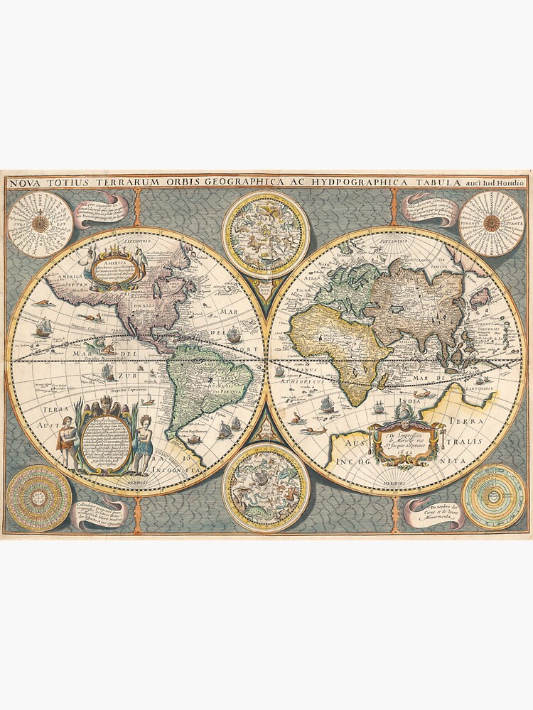 "Restored Vintage Map of the World from 1650" Sticker by retropublic ...