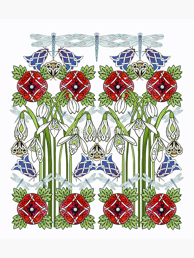 "Celtic Poppies and Snowdrops" Sticker by MarjoryTait | Redbubble