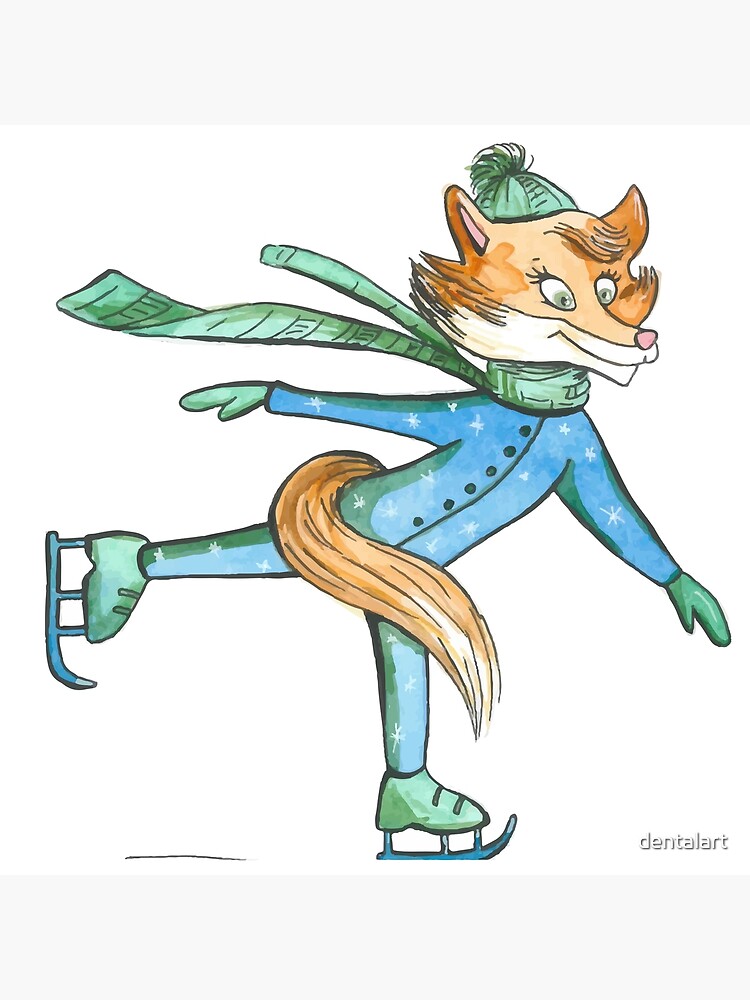 "Figure Skating Fox On Ice Sketch Drawing White Background" Poster for ...