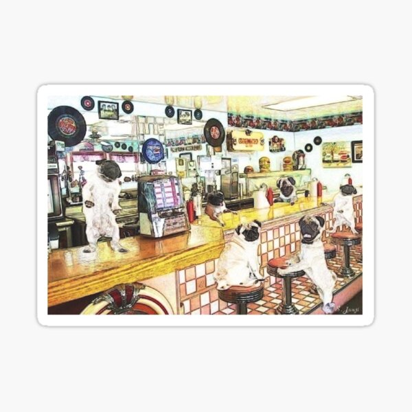 "Pug Malt Shop" Sticker for Sale by WillowsWardrobe | Redbubble