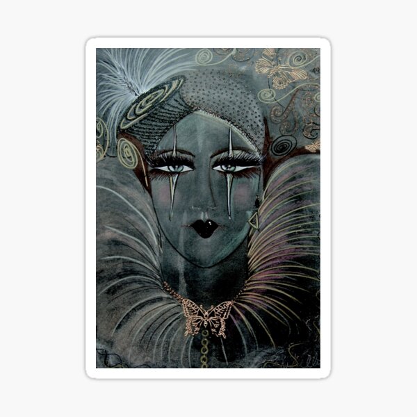 "FRENCH PIERROT PERFORMER VINTAGE OIL PASTEL COLLAGE WITH EMBELLISHMENT ...
