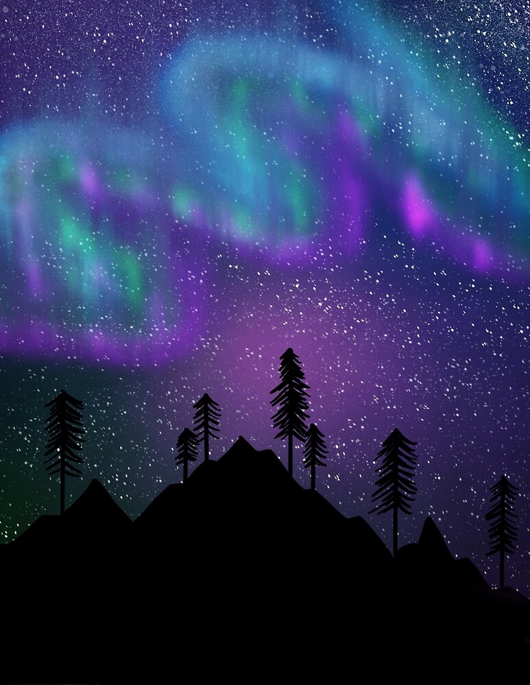 "Aurora Borealis Mountain Silhouette" by emilyclairmont | Redbubble