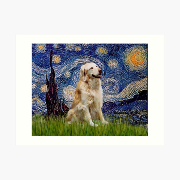 "Starry Night - Golden Retriever (light)" Art Print for Sale by ...