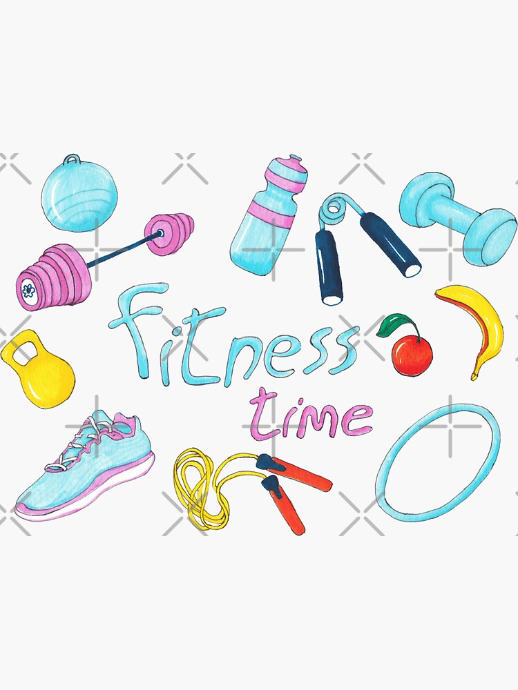 "Poster "Fitness Time" with sports items" Sticker for Sale by SASHA ...