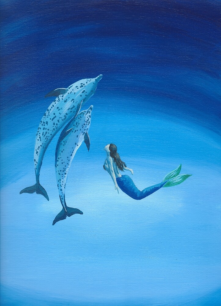 "Mermaid and Dolphin - No. 3" by Elizabeth Weglein | Redbubble