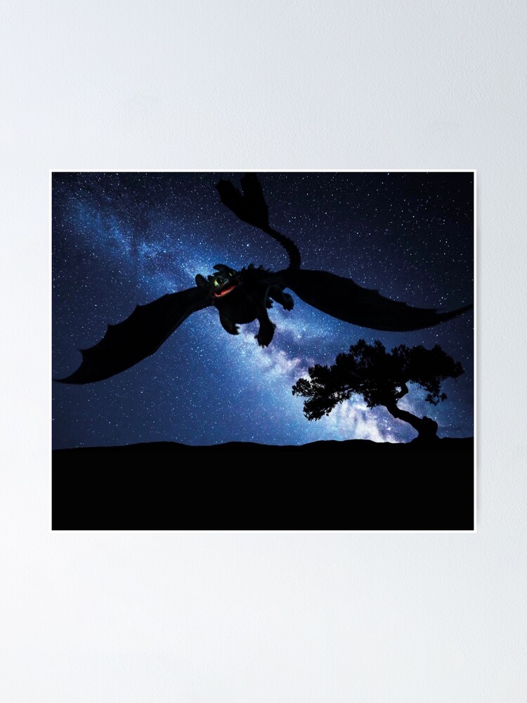 "Toothless flying in night sky " Poster by Jazmyndavison96 | Redbubble