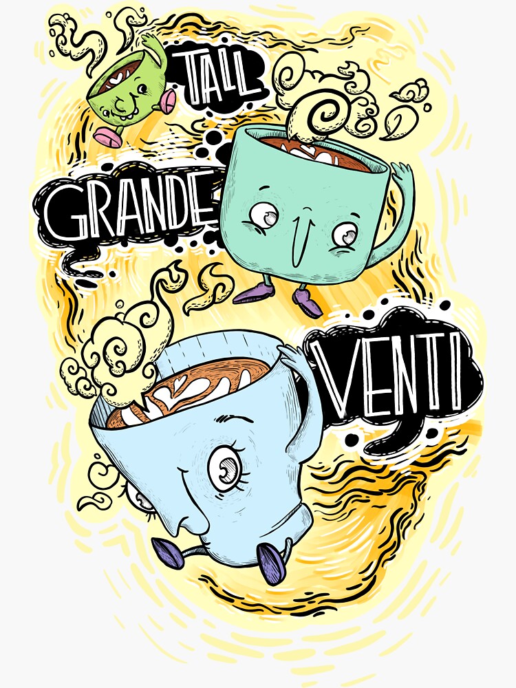 "Tall, Grande, and Venti Cute Cups" Sticker by Hojyn | Redbubble