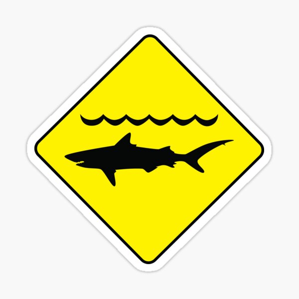 Warning, sharks’ sign T-shirt" Sticker for Sale by pljvv | Redbubble
