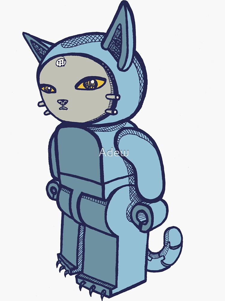 "Blocky Cat Robot Blue" Sticker by Adew | Redbubble
