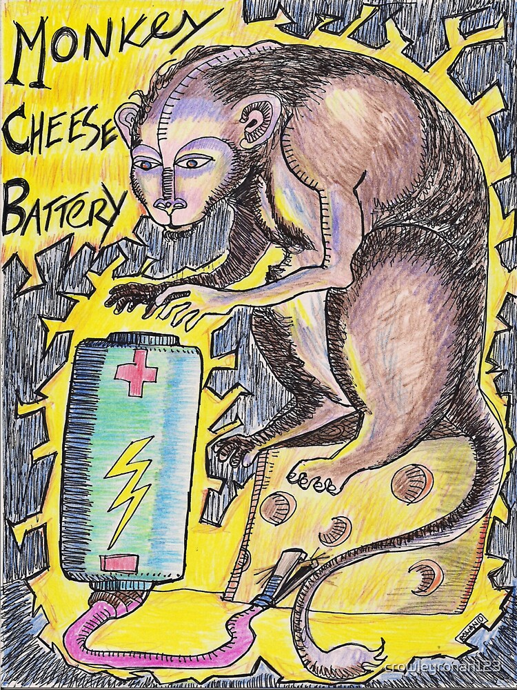 "monkey cheese battery" Sticker for Sale by crowleyronan123 | Redbubble