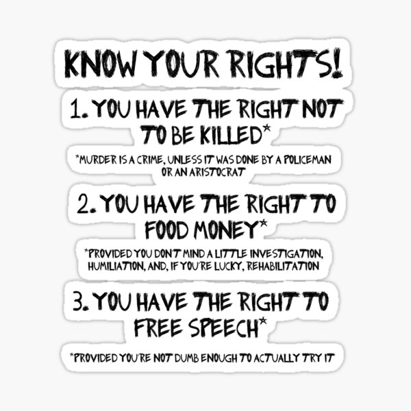 "Know your rights!" Sticker for Sale by Leatherface | Redbubble