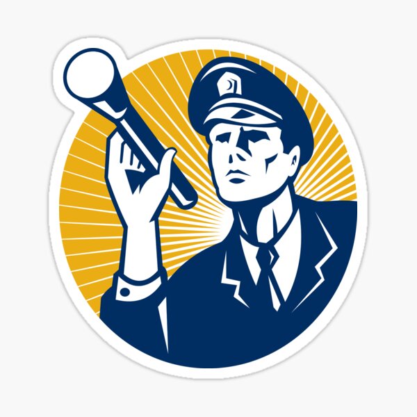 "Policeman Security Guard With Flashlight Retro" Sticker for Sale by ...