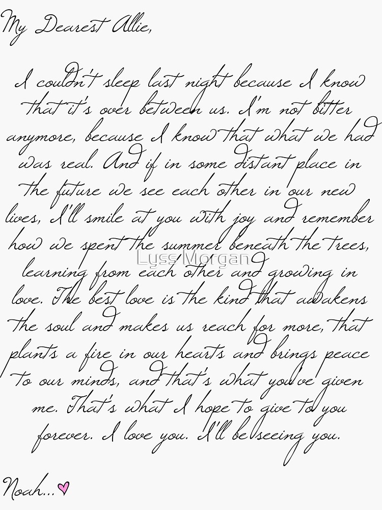 "Dear Allie - a letter from Noah" Sticker for Sale by AlyssaSbisa | Redbubble