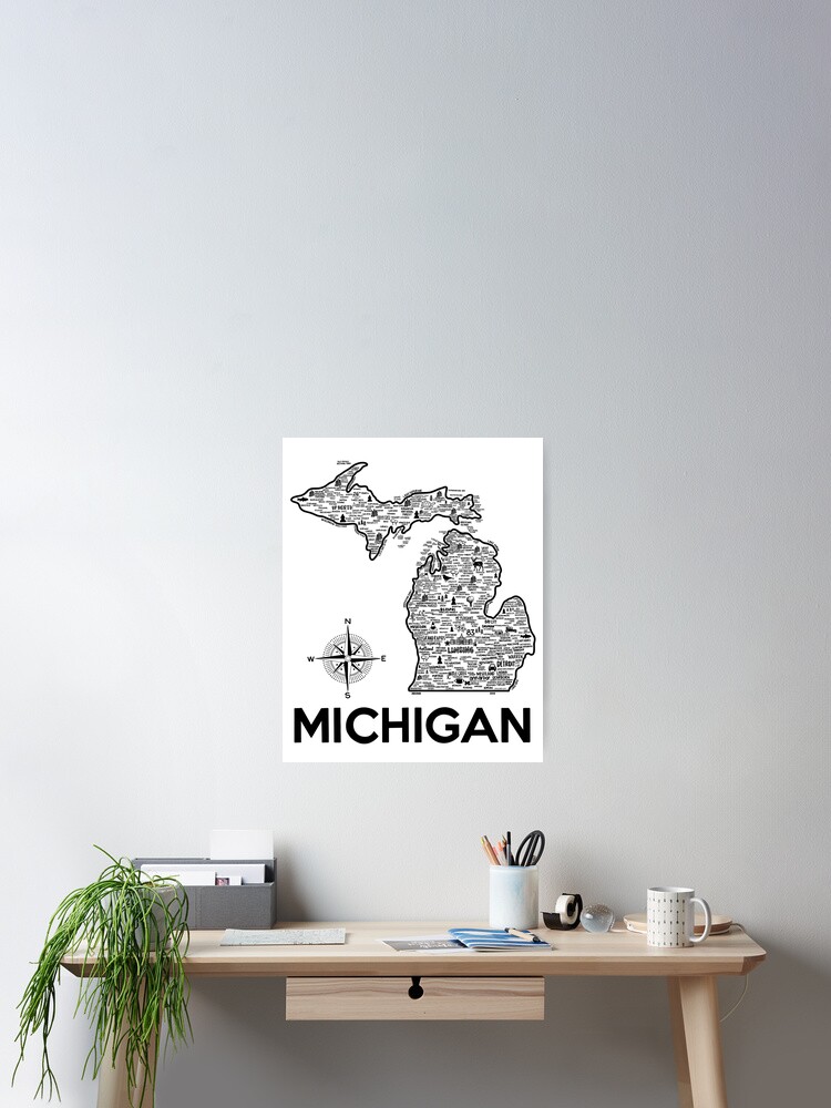 "Michigan Map" Poster for Sale by fiberandgloss | Redbubble