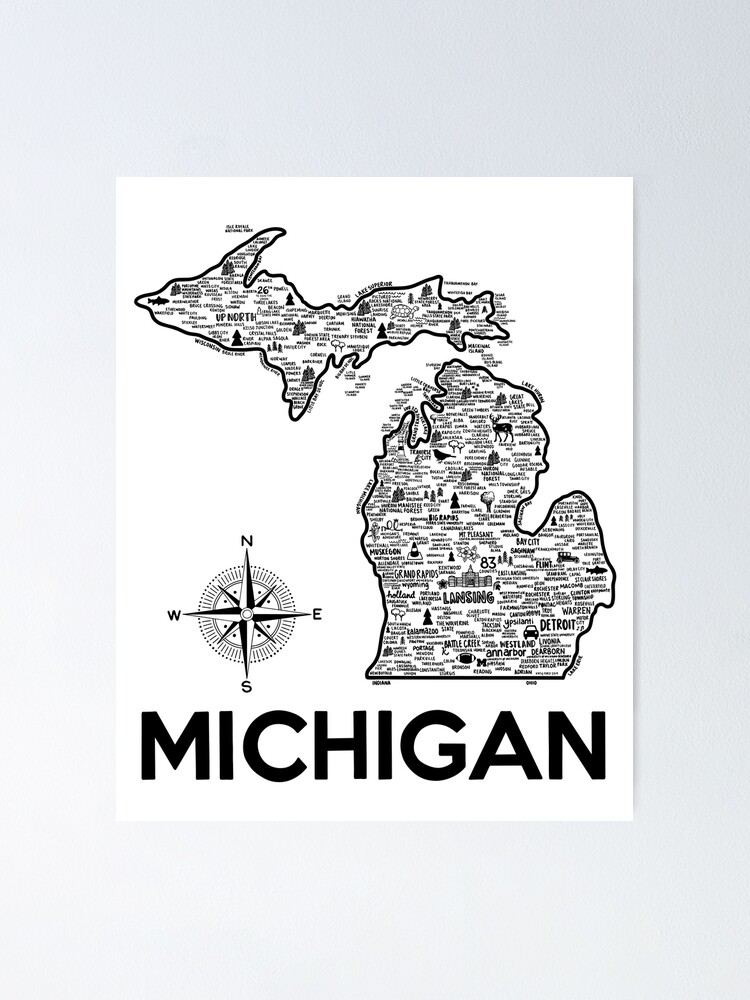 "Michigan Map" Poster for Sale by fiberandgloss | Redbubble