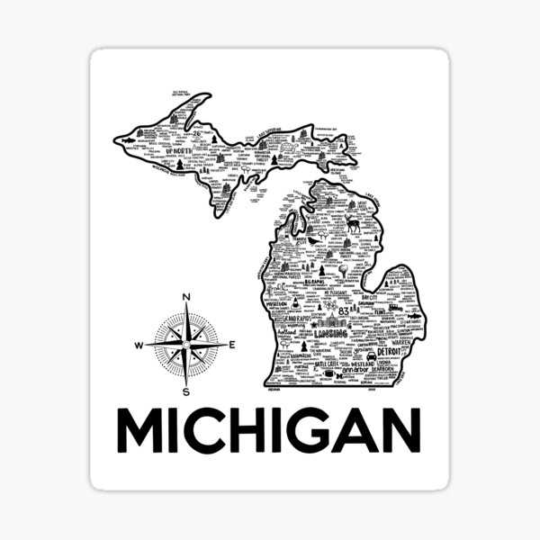 "Michigan Map" Sticker for Sale by fiberandgloss | Redbubble
