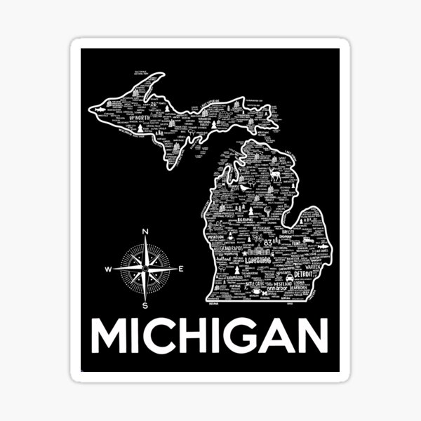 "Michigan Map" Sticker for Sale by fiberandgloss | Redbubble