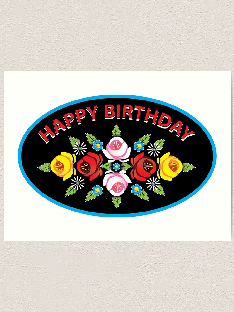 "Happy Birthday Roses Traditional Canal Narrowboat Art" Art Print for ...
