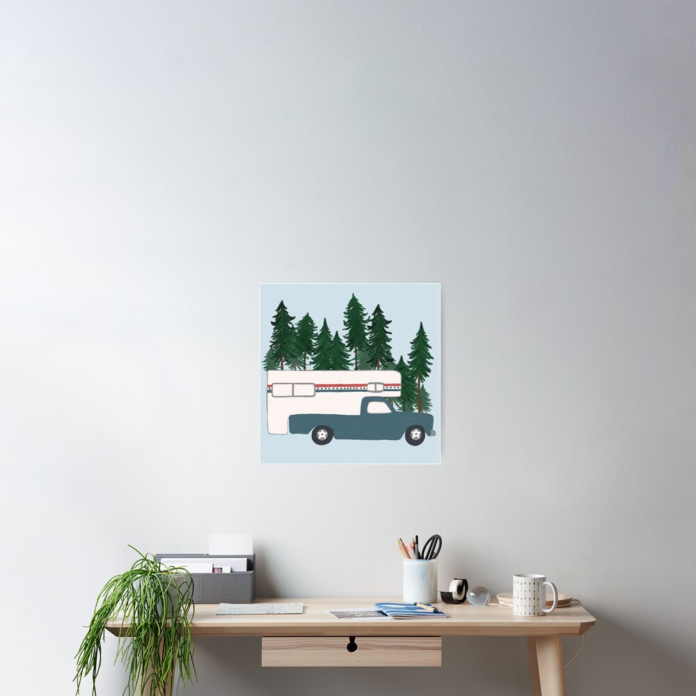 "Vintage Truck Camper RV Motorhome Patriotic Forest" Poster by ...