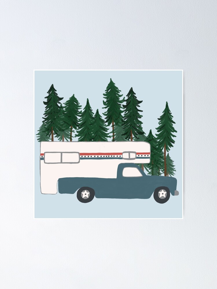 "Vintage Truck Camper RV Motorhome Patriotic Forest" Poster by ...