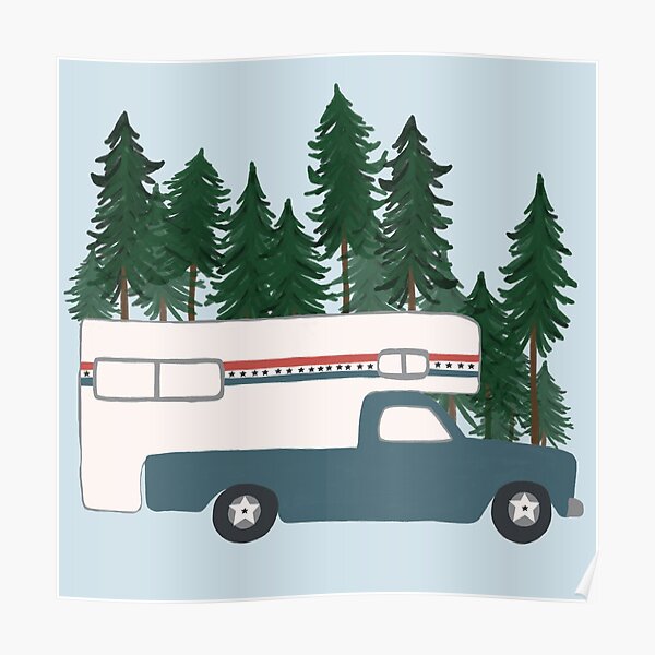 "Vintage Truck Camper RV Motorhome Patriotic Forest" Poster by ...