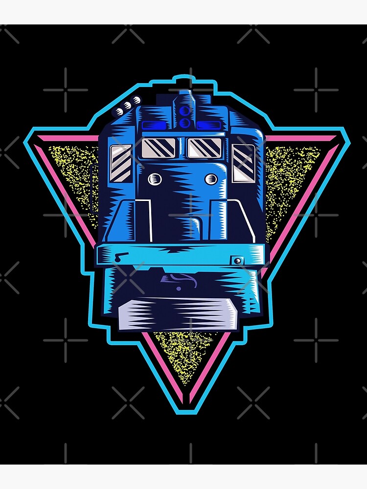 "Retro Neon 80s Train Gift Locomotive Freight Train Railway Gift" Art ...