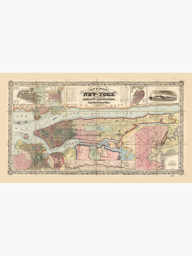 City & County Map of New York (1857) Premium Matte Vertical Poster sold ...