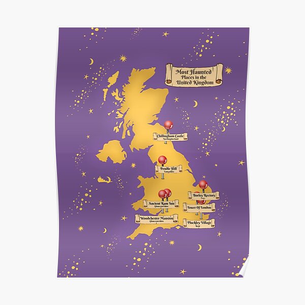 "Most Haunted Places in the United Kingdom map." Poster for Sale by ...