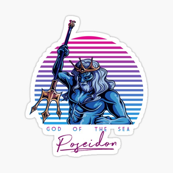 "Poseidon God Of The Sea Greek Mythology 80s Neon Retro" Sticker by ...