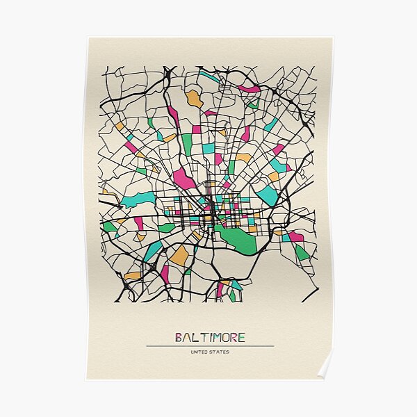 Póster «Mapa de calles de Baltimore, Maryland» de geekmywall | Redbubble