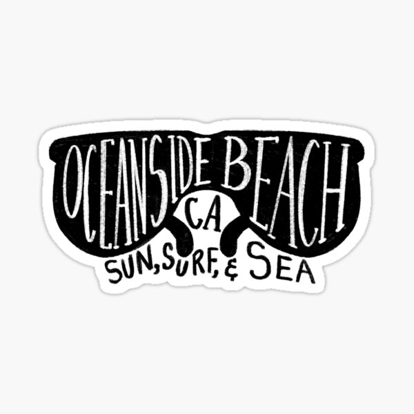 "Oceanside Beach Sunglasses Label" Sticker for Sale by blue67sign ...