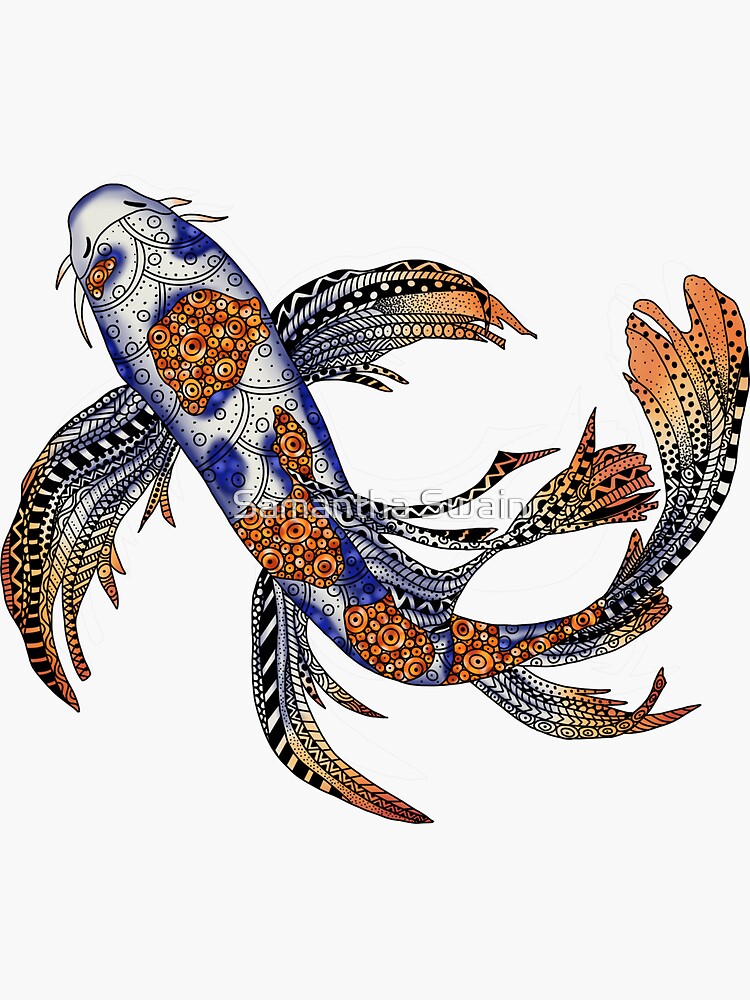 "Zentangle Koi Fish" Sticker for Sale by DippyHippie | Redbubble