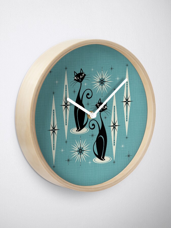 "Mid Century Meow on Blue - Large Scale" Clock for Sale by studioxtine ...