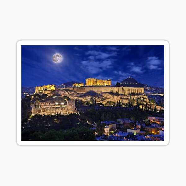 "Full moon over the Acropolis" Sticker for Sale by Cretense72 | Redbubble