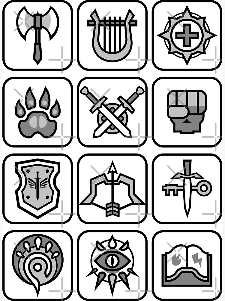 "JoCat Crap Guide to DnD Class Icons [B/W]" Photographic Print for Sale ...