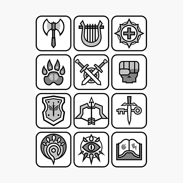 "JoCat Crap Guide to DnD Class Icons [B/W]" Photographic Print for Sale ...